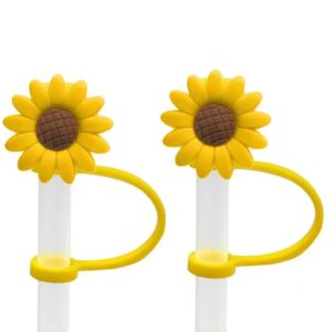 2pcs sunflower straw plug-drinking straw covers cap-reusable splash proof plugs -straw tips cover silicone cup-dust proof plugs cap protector-portable cute straw tips covers