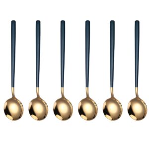 spoons cutlery, 18/10 stainless steel korean spoons 6 pieces soup spoons (green gold)