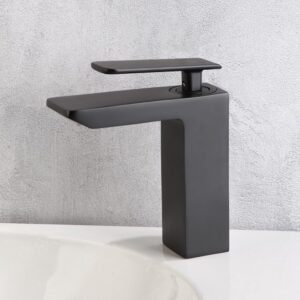 pop sanitaryware matte black waterfall bathroom sink faucet for 1 hole, single handle solid brass bathroom vanity faucets deck mount modern rv faucet