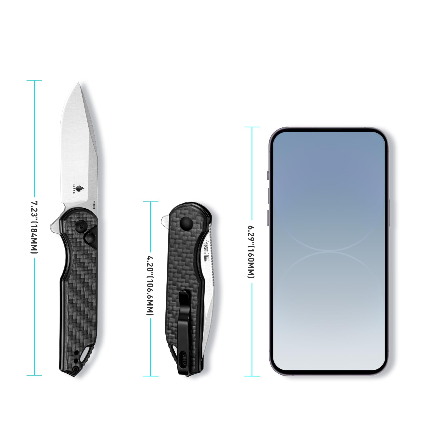 Kizer Assassin Pocket Knife, 3.04" 154CM Steel Blade, Folding Knife, Black Carbon Fiber and G10 Handle, EDC Knife with Flipper Opener, V3549C3