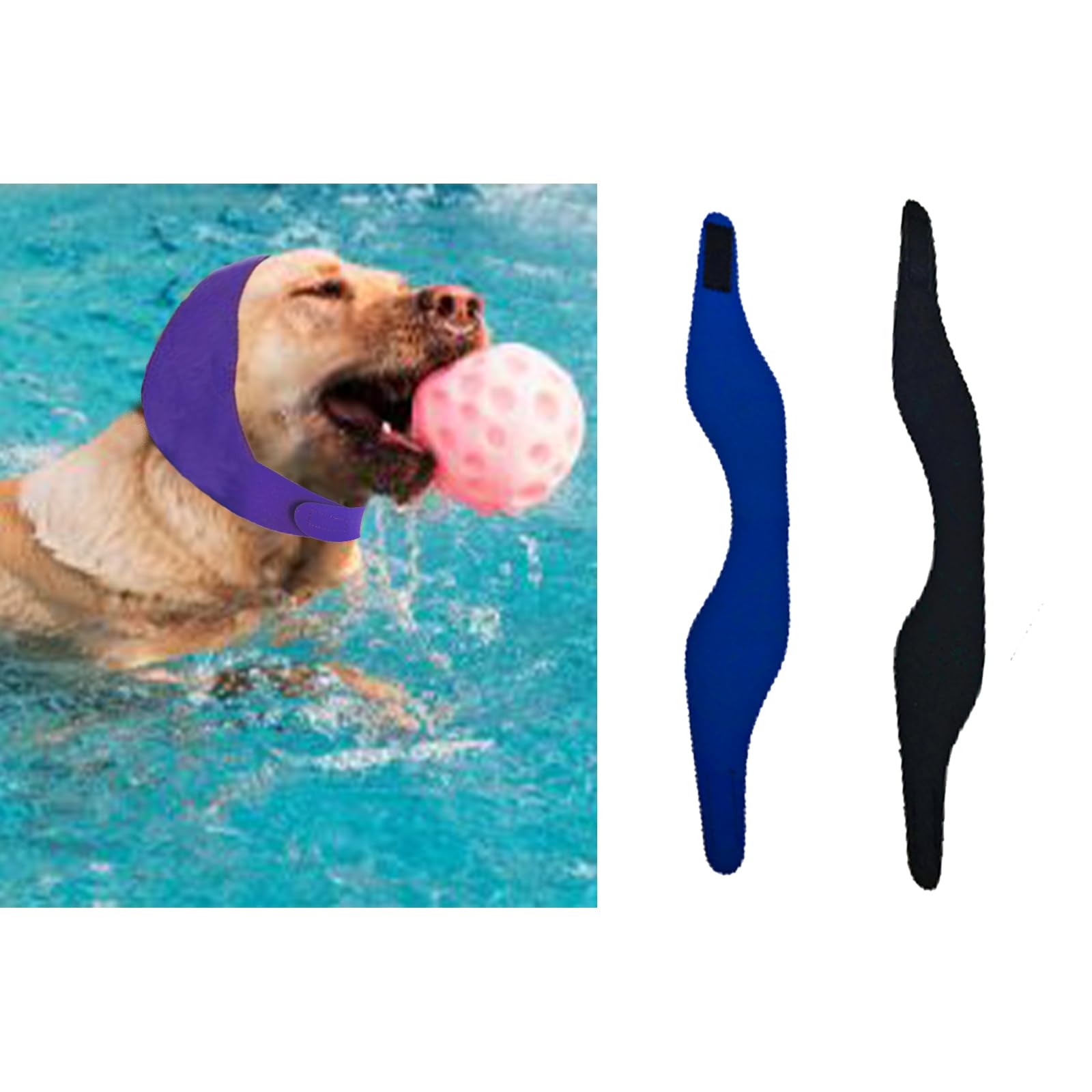 MANON ROSA Dog Swim Cap Plugs 2Pcs Waterproof All-Weather Snood for Bathing Rainy Days Swimming - Ear Protector and Travel Supply for Small Medium Large Dogs Puppies (1 Black 1 Blue,L)