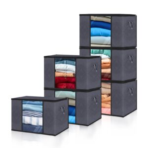 spralsail clothes storage bags, closet organizers and storage containers for clothes, bedding & blankets, foldable bedroom organization solution with window, handles & zippers - 6 pack,grey