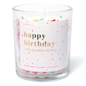 kindnote co. happy birthday candle for women - 8oz soy candle, vanilla cake, coconut, buttercream scent - festive sprinkles, premium design, eco-friendly, 40+ hours burn time