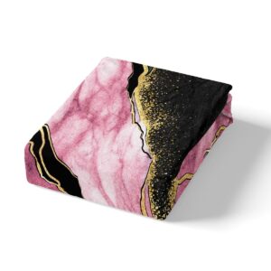 Erosebridal Pink Watercolor Bedding Set Queen for Girls Women Aesthetic Art Comforter Cover, Black Pink Marbling Bed Set Gold Metallic Duvet Cover, Rock Mountain Fluid Quilt Cover (Zipper Closure)