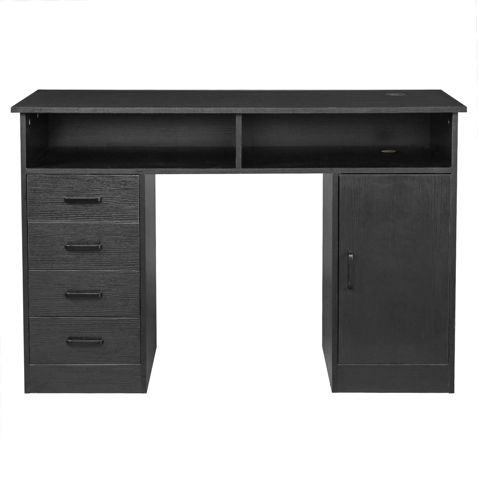 Karl home MDF Computer Desk with 4 Drawers and A Storage Cabinet, Home Office Desk Writing Desk with 2 Storage Compartments, Black Office Table for Bedroom Small Spaces