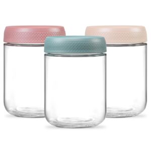 netany 3-pack 16oz glass jars with airtight lids, overnight oats containers with lids, wide mouth mason salad jars, glass food storage containers for snacks yogurt spice sugar