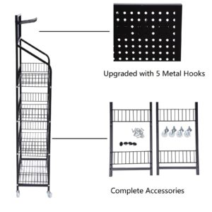 4-Tier Kitchen Baker's Racks Snack Display Rack Organizer with Wheels Metal Standing Shelf Units for Bathroom Living Room Office Garage 19.6 x 10.6 x55in,150lbs Loading(Black)