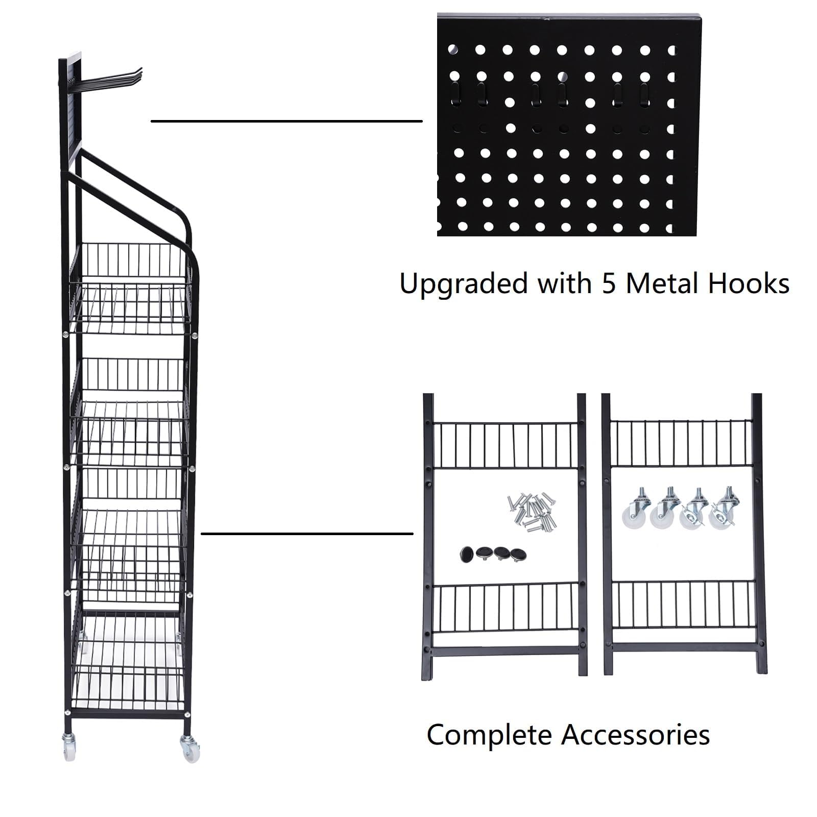 4-Tier Kitchen Baker's Racks Snack Display Rack Organizer with Wheels Metal Standing Shelf Units for Bathroom Living Room Office Garage 19.6 x 10.6 x55in,150lbs Loading(Black)