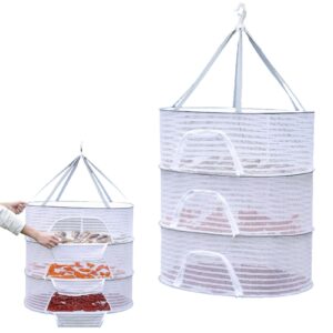 rvxlrdn herb drying rack, 3 layer foldable hanging mesh net with zipper, outdoor drying rack mesh dryer for drying herb vegs fruits bud plants(size:m)