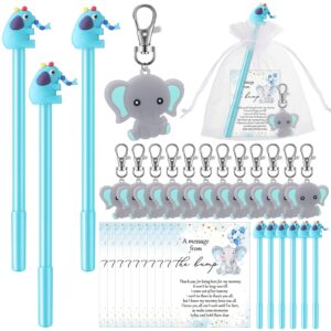 engrowtic 50 sets baby shower favors for boys 50 elephant keychain for baby shower 50 baby shower thank you cards 50 elephant pens and organza bags baby boy thank you gift for guest gender reveal