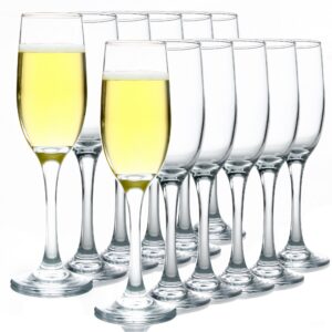 elegant champagne glasses set of 12, long stem glass champagne flutes for mimosa, sparking wine, wedding, party - 6 oz, clear