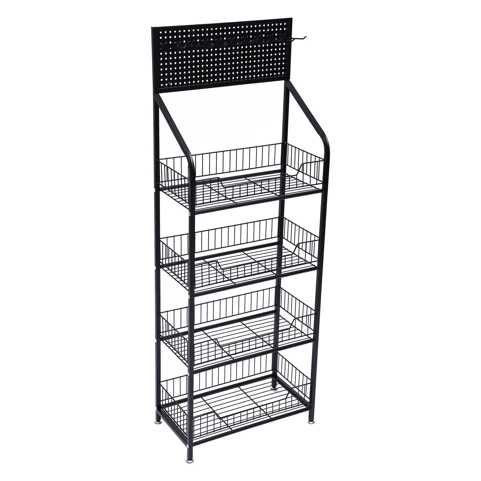 4-Tier Kitchen Baker's Racks Snack Display Rack Organizer with Wheels Metal Standing Shelf Units for Bathroom Living Room Office Garage 19.6 x 10.6 x55in,150lbs Loading(Black)