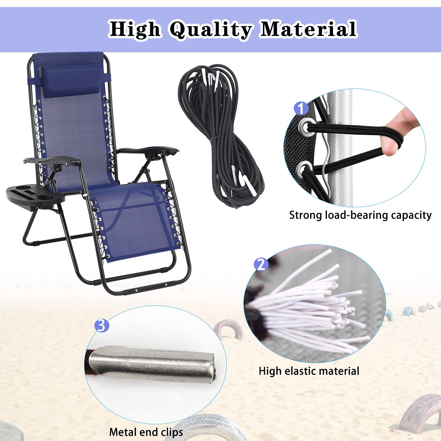 Zero Gravity Chair Replacement Fabric with Bungee Cord Kit, 21 Inch Wide Repair Cloth with Replacement Cord for Oversized XL Anti Gravity Chairs Outdoor Recliner Patio Lounge Lawn Sling Chairs, Blue