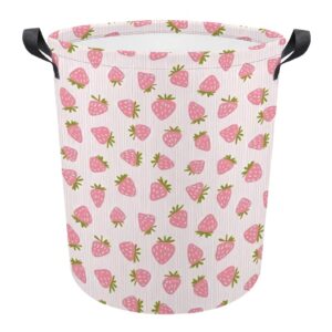 laundry basket strawberries pink stripes laundry hamper bag clothes bag collapsible with handles travel bathroom college essentials storage