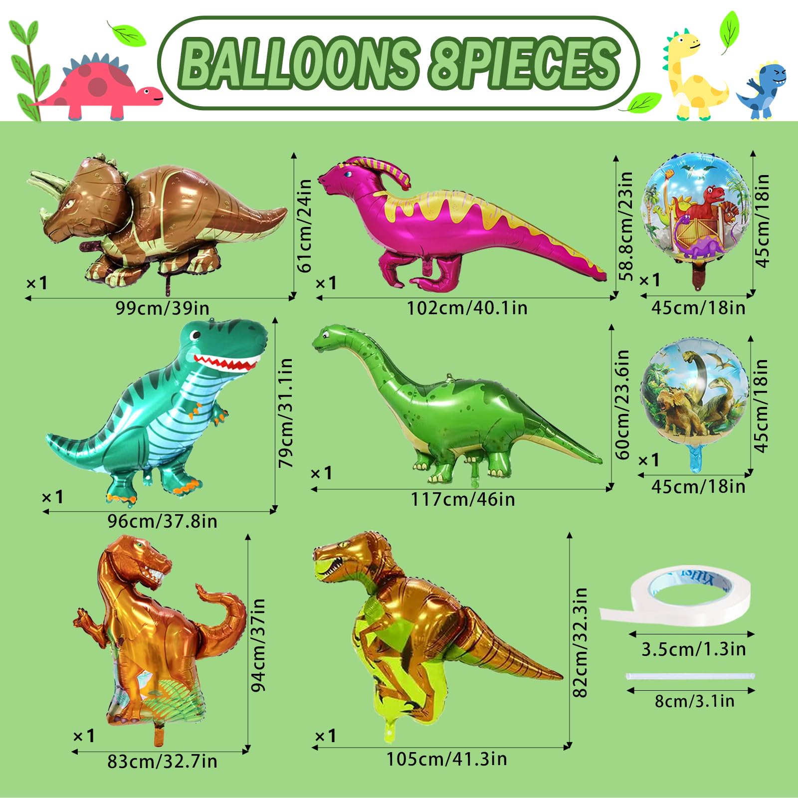 8 Pieces Dinosaur Balloons 46 Inch Dino Foil Balloons Dinosaur Birthday Party Mylar Helium Balloons for Kids Birthday Baby Shower Jungle Dinosaur Theme Party Decorations Supplies