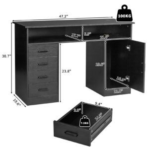 Karl home MDF Computer Desk with 4 Drawers and A Storage Cabinet, Home Office Desk Writing Desk with 2 Storage Compartments, Black Office Table for Bedroom Small Spaces