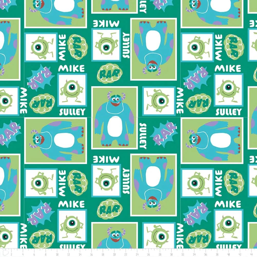 Monsters Inc. Mike and Sully Block Fleece Fabric 1 Yard