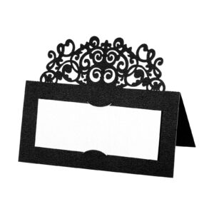 yokive place cards for table setting, 50pcs name cards wedding place cards table place cards hollow lace blank card for wedding reception dinner party, black