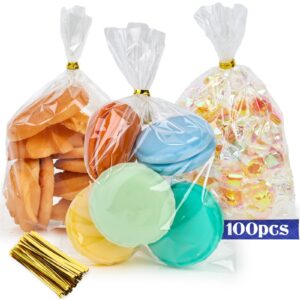 shindel 100pcs cellophane bags, 6x9inch treat bags with ties clear gift bags cello bags cookie bags for toast cookie candy bakery party christmas gift wrapping