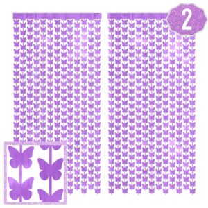 xo, fetti purple butterfly foil curtain - set of 2 | bachelorette party, pastel garden birthday decorations, bridal shower, baby shower, fun photo booth