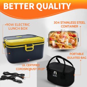 Aotto Electric Lunch Box, 90W Heated Lunch Box, 2L Stainless Steel Heated Lunchbox for Adults, 12/24/110V Self Heating Portable Food Warmer for Car/Truck/Work, Lonchera Eléctrica Portátil Food Heater