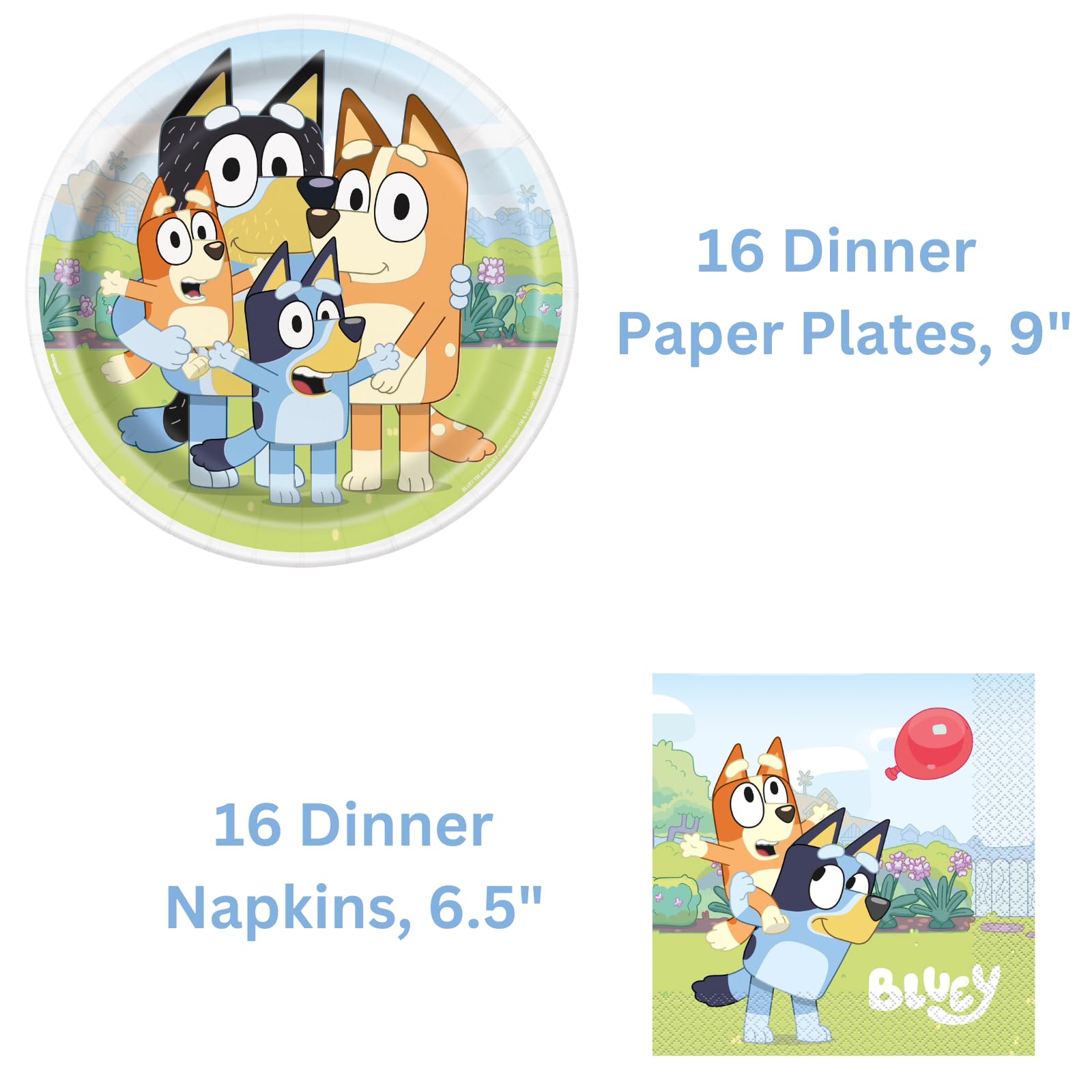 Unique Bluey Birthday Party Supplies Set for 16 Guests - Bluey Plates and Napkins, Forks, Sticker - Bluey Birthday Decorations, Bluey Party Decorations