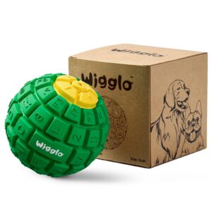 wigglo tough durable dog ball toy for aggressive chewers, natural rubber dog toy for medium/large dogs, 3.5" diameter dog ball chew toy helps with dog separation anxiety boring, dishwasher safe, green