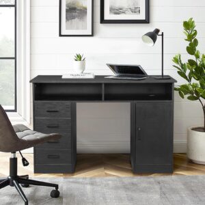 karl home mdf computer desk with 4 drawers and a storage cabinet, home office desk writing desk with 2 storage compartments, black office table for bedroom small spaces