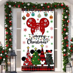 mouse christmas door cover decoration,merry christmas door hanging backdrop for 2023 cartoon mouse theme xmas winter holiday supplies