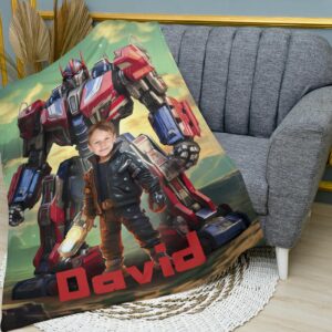 Customized Blanket with Pictures, Robot Themed Gifts for Boys Teen, Kids Custom Made Blankets 30 x 40, Guy Gift Ideas for Birthday Christmas Graduation, Gift for Son Nephew Grandkid Brother KC60