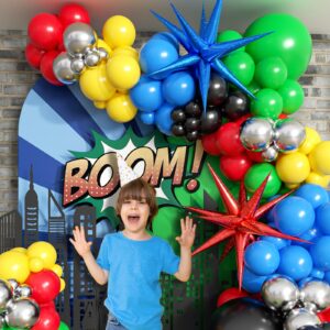 137pcs Red Blue Yellow Green Black Balloon Arch Garland Kit with Balloons for Birthday, Carnival, Video Game Super Balloons Arch for Themed Party Decorations