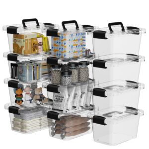 cetomo 12qt*12 plactic storage bins, stack tote storage box with handle, clear, 12quart-12 pack