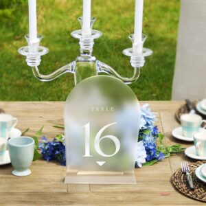 arrow.c frosted arch wedding table numbers with stands 1-20, 5x7 acrylic place cards & holders for centerpiece, decoration, reception, party, event, anniversary (frosted)