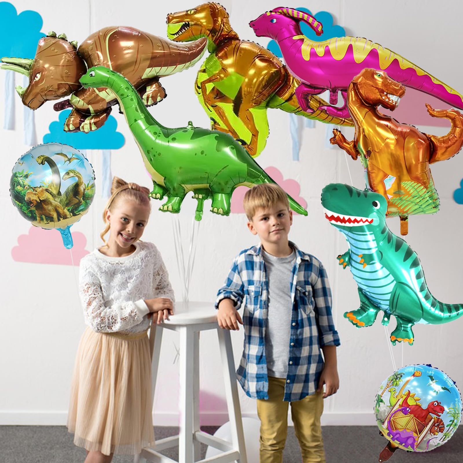 8 Pieces Dinosaur Balloons 46 Inch Dino Foil Balloons Dinosaur Birthday Party Mylar Helium Balloons for Kids Birthday Baby Shower Jungle Dinosaur Theme Party Decorations Supplies