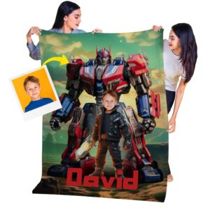 customized blanket with pictures, robot themed gifts for boys teen, kids custom made blankets 30 x 40, guy gift ideas for birthday christmas graduation, gift for son nephew grandkid brother kc60