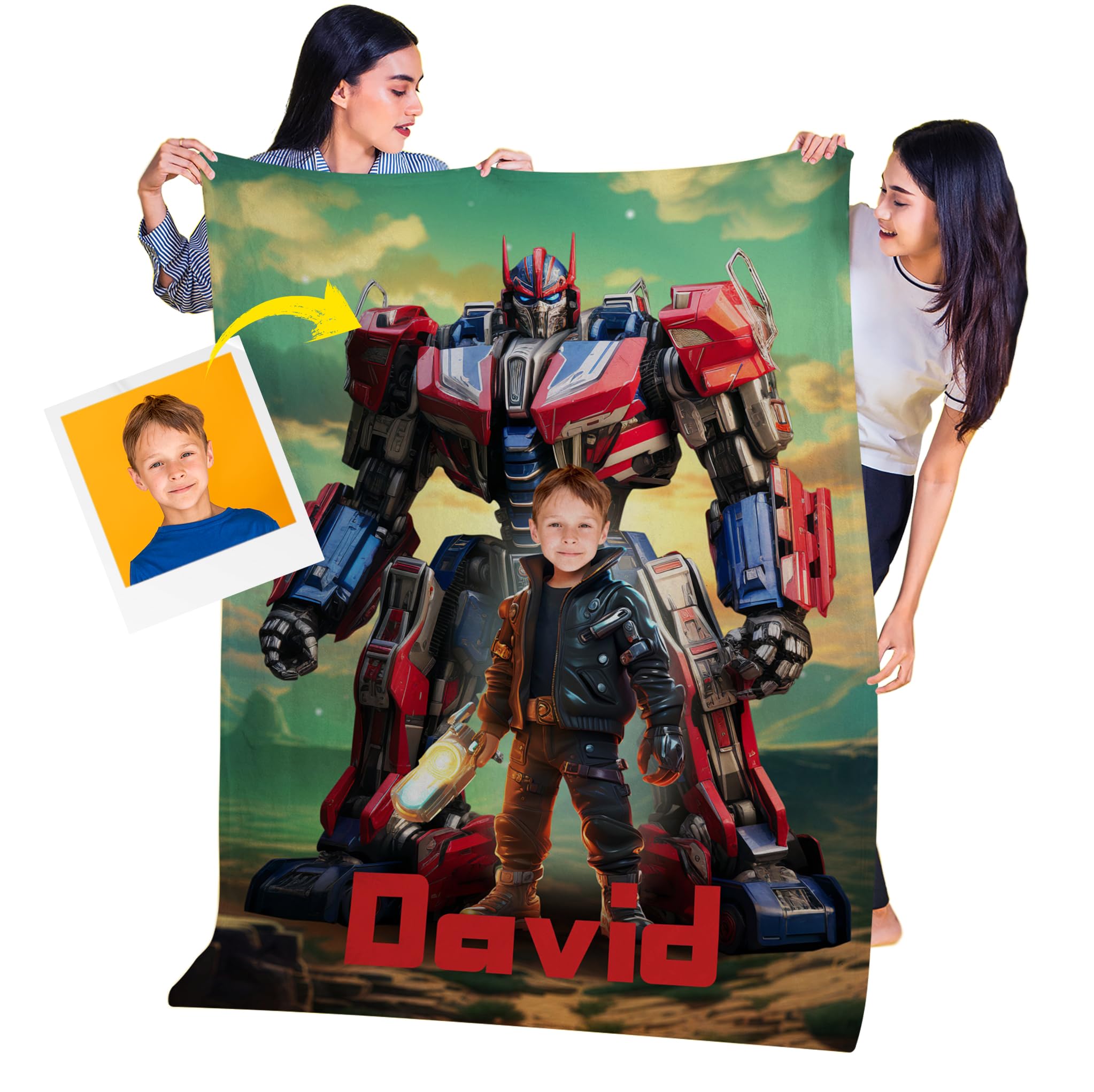 Customized Blanket with Pictures, Robot Themed Gifts for Boys Teen, Kids Custom Made Blankets 30 x 40, Guy Gift Ideas for Birthday Christmas Graduation, Gift for Son Nephew Grandkid Brother KC60