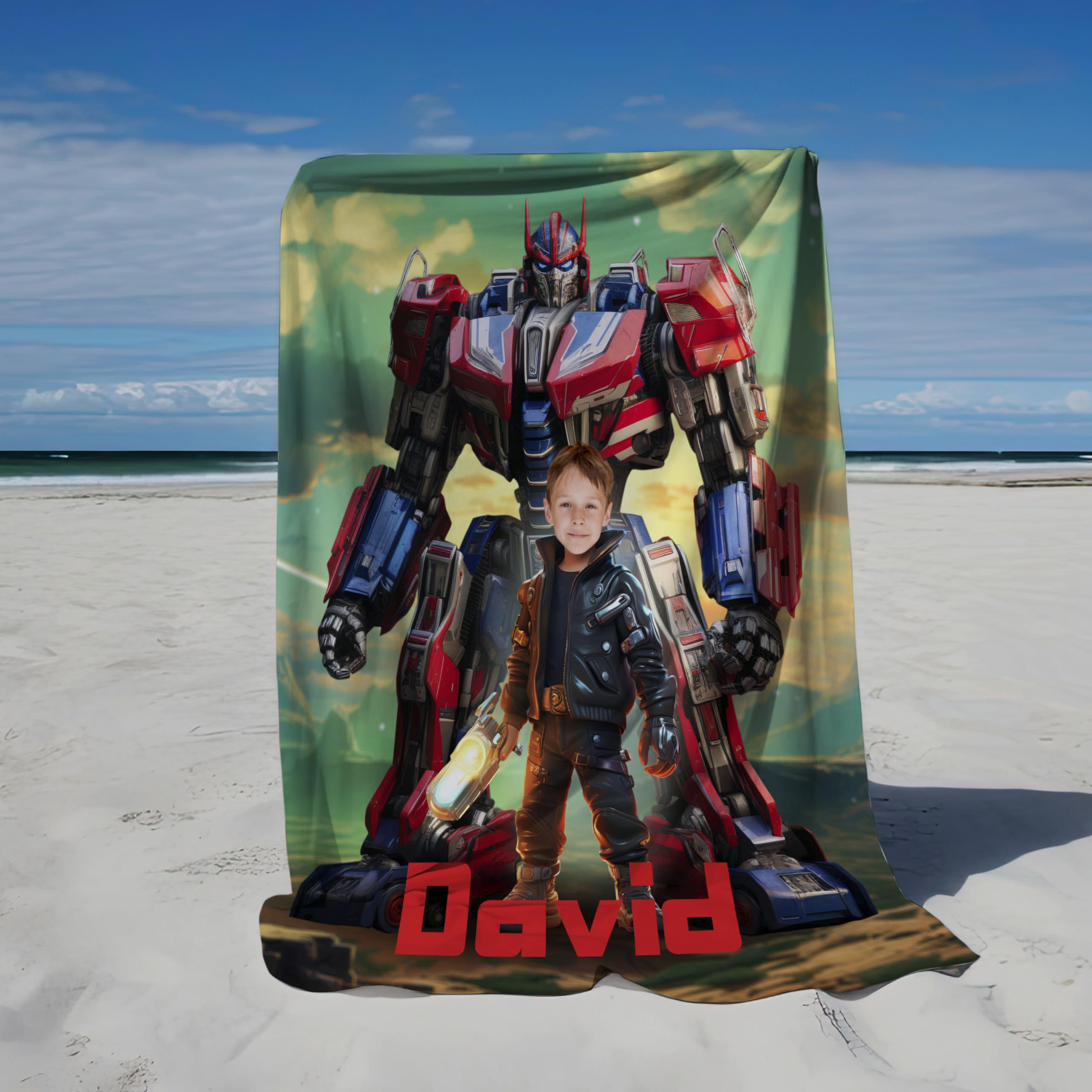 Customized Blanket with Pictures, Robot Themed Gifts for Boys Teen, Kids Custom Made Blankets 30 x 40, Guy Gift Ideas for Birthday Christmas Graduation, Gift for Son Nephew Grandkid Brother KC60