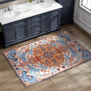 taisier home area rug 2x3 persian rug indoor entryway vintage rug indoor fiery red multi print rug retro distressed carpet thin rug mat foldable accent rug non slip bathroom kitchen bedroom