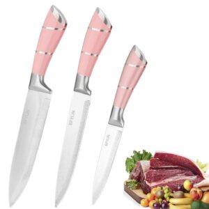 bfylin 3pcs professional chef knife set, sharp japanese kitchen knife, german high carbon stainless steel 8 inch chef's knives, 8 inch slicing knife,5 inch knife utility knife (3pcs-pink)