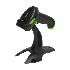 alacrity 2d 1d wireless barcode scanner with stand, 3-in-1 connectivity bluetooth 2.4g wireless usb wired, barcode reader with hands-free mode and vibration alert, green