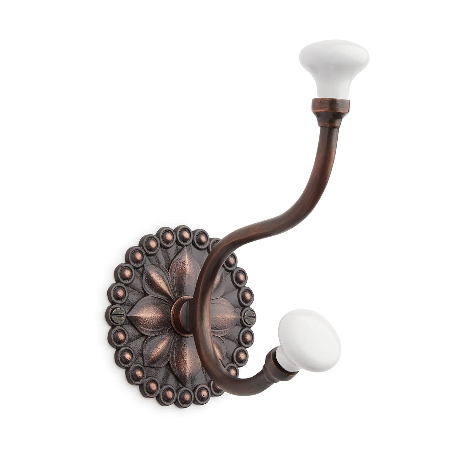 Signature Hardware 444408 Beaded Floral 3-3/8 Inch Wide Double Coat and Hat Hook - Antique Copper