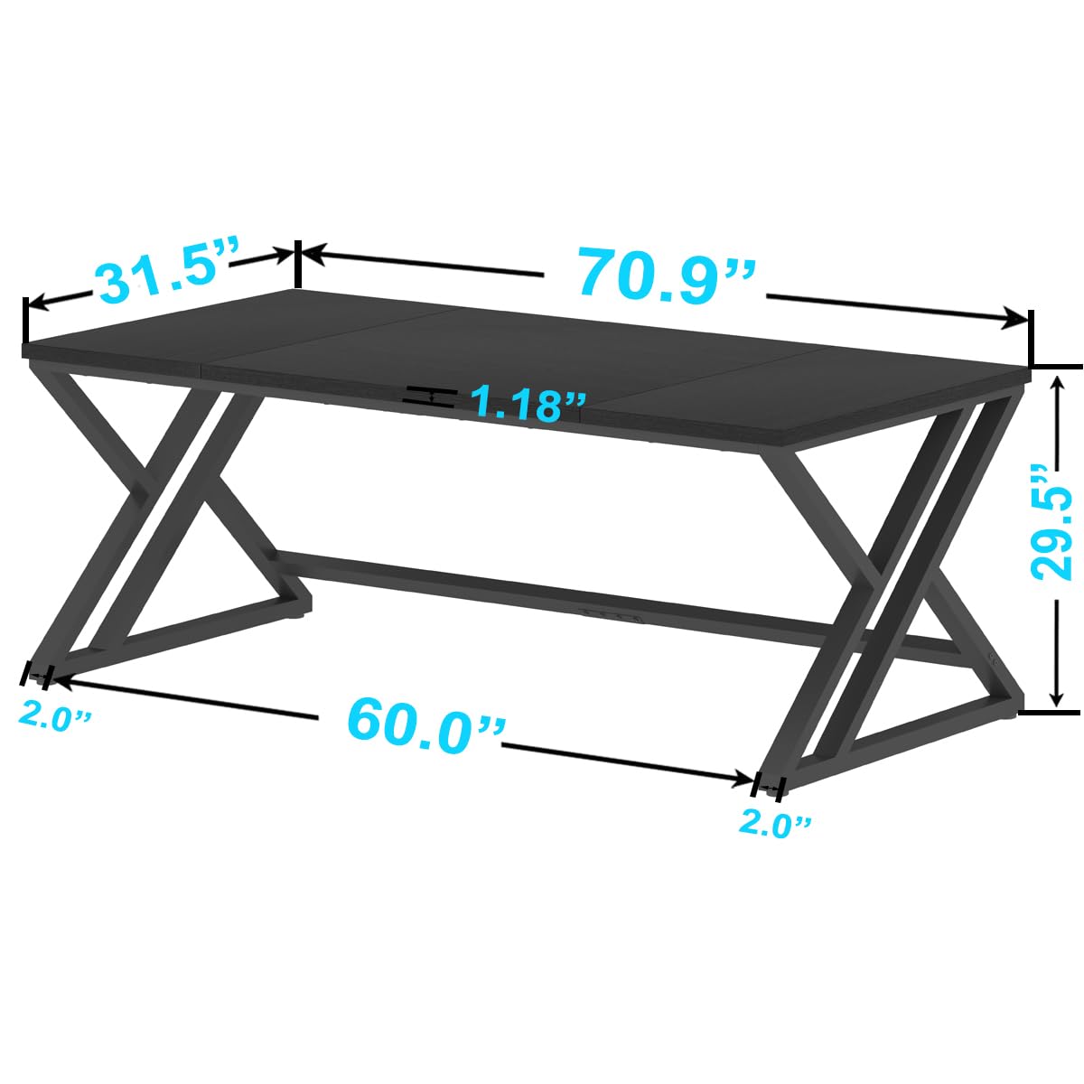 LVB 70.8" Black Computer Desk, Large Industrial Pc Study Home Office Desk, Long Modern Wood Gaming Work Writing Desk for 2 Person, Farmhouse Double Workstation Executive Desk with Storage in Bedroom