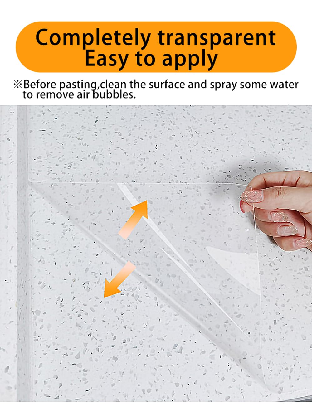 Electrostatic Absorption Countertop Protective Film 17.3inch*16.4FT Transparent No Glue Removable Oil-proof Contact Paper for Horizontal Smooth Surface Protector Smooth Furniture Tabletop Surface