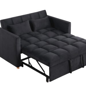 Otnqu Convertible Sofa Bed - 3 in 1 Loveseat Sleeper Sofa,Pull Out Sleeper Bed with Adjustable Backrest,Multi-Functiona Lounge Chair with Velvet Fabric for Living Room(Black)