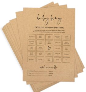 baby shower bingo game (50 unique cards), pre-filled, added word scramble, fun baby shower games for boy or girl (kraft)