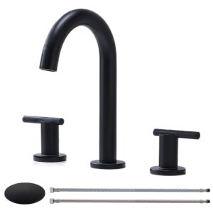 vapsint matte black bathroom faucet 3 hole, 8 inch widespread bathroom faucet with pop up drain and water supply lines, 2 handle black vanity faucet bathroom sink faucet