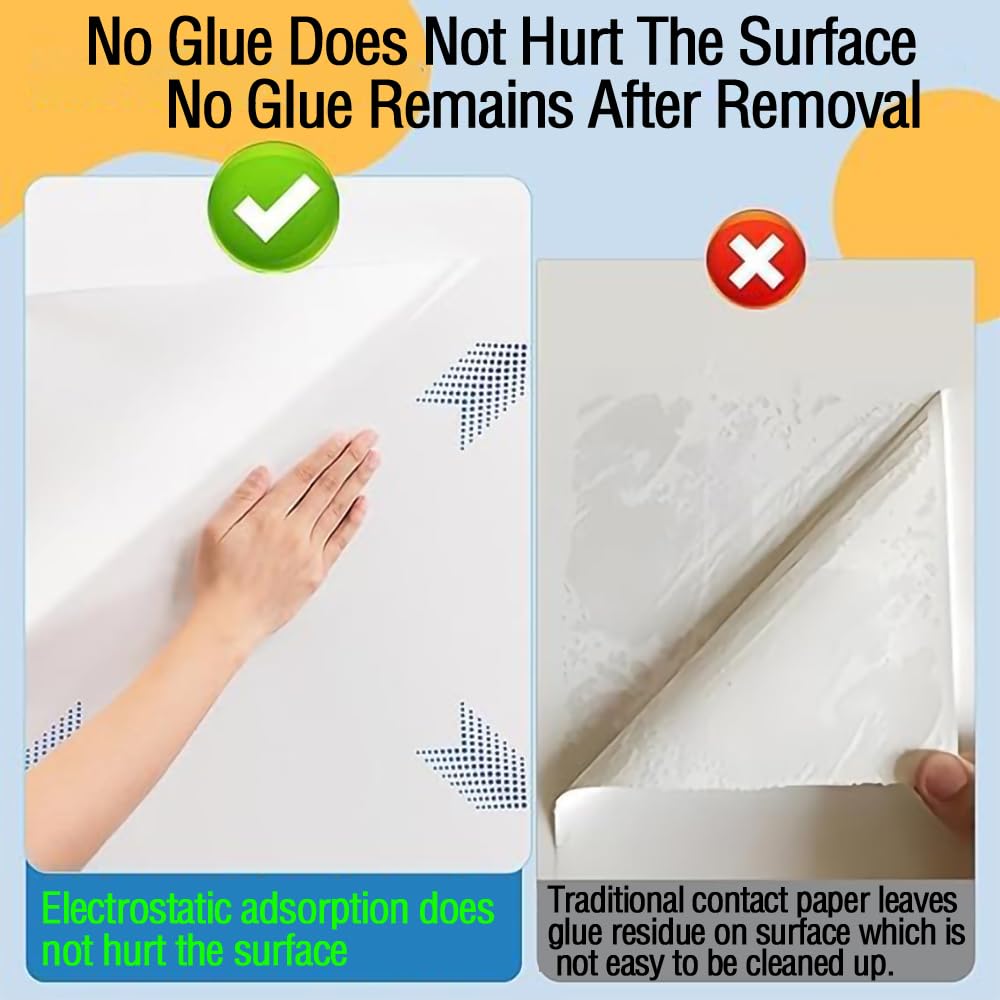 Electrostatic Absorption Countertop Protective Film 17.3inch*16.4FT Transparent No Glue Removable Oil-proof Contact Paper for Horizontal Smooth Surface Protector Smooth Furniture Tabletop Surface