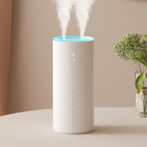 jisulife humidifiers for bedroom, dual mist ports 3 speeds small humidifier, rechargeable desk portable humidifier 8000mah with light, auto shut-off, cool mist humidifiers for baby/nursery/plant white