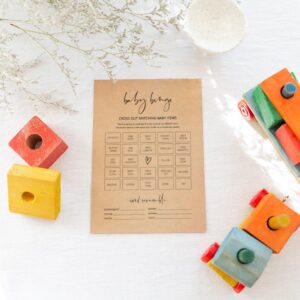 Baby Shower Bingo Game (50 Unique Cards), Pre-filled, Added Word Scramble, Fun Baby Shower Games for Boy or Girl (Kraft)