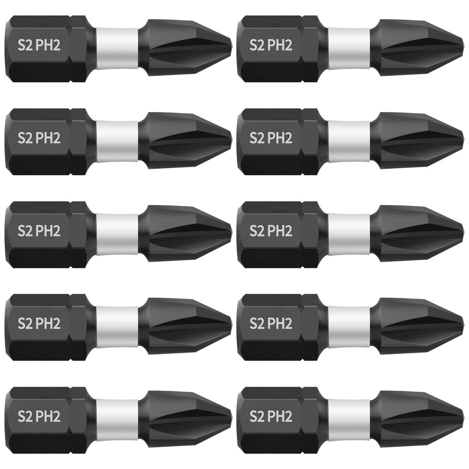 GRENPRO 10Pcs S2 Phillips Magnetic Screwdriver Bit Set, 1 Inch Impact Tough, Anti-Slip Tips, 1/4 Inch Hex Shank